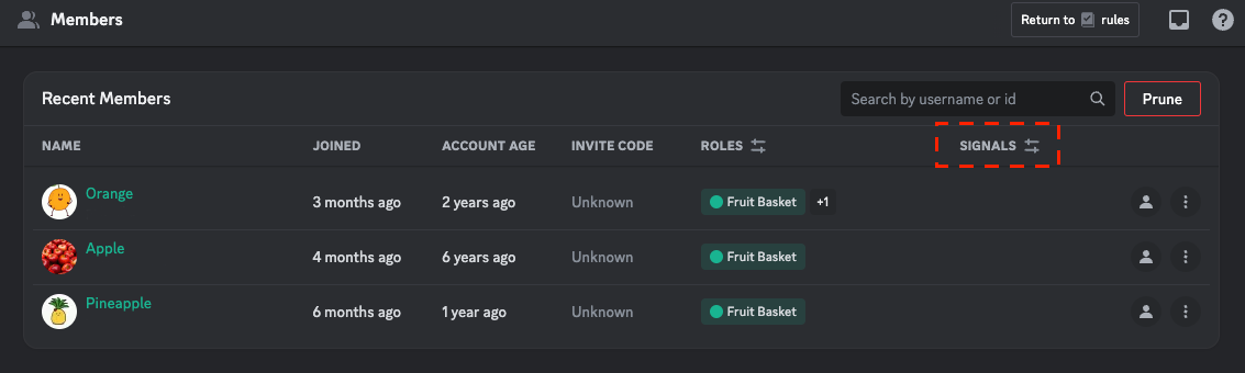 Members Page – Discord
