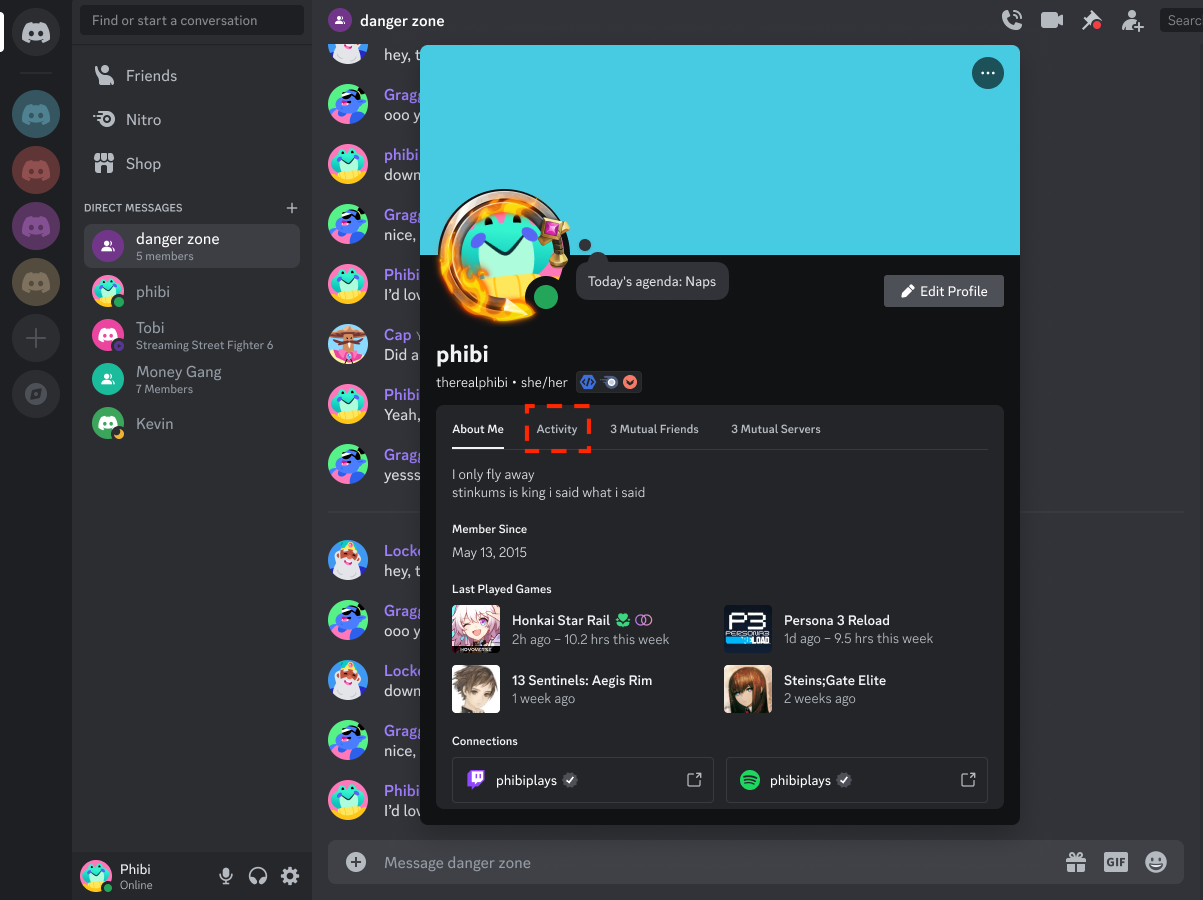 Activity Status (Recent Activity) – Discord