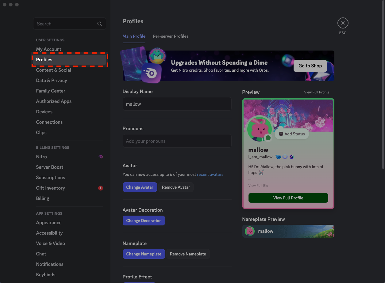 โปรไฟล์แบบกำหนดเอง – Discord