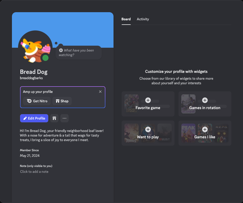 FAQ sui widget del profilo – Discord