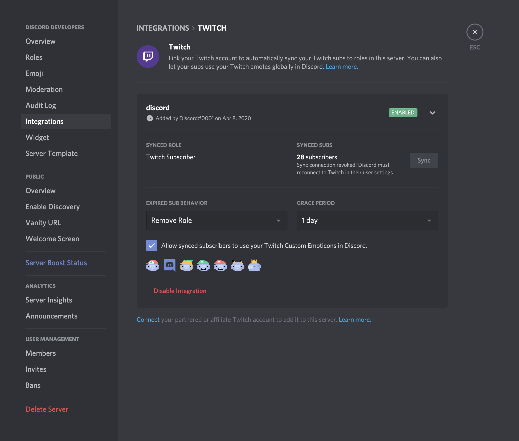 Server Integrations Page – Discord